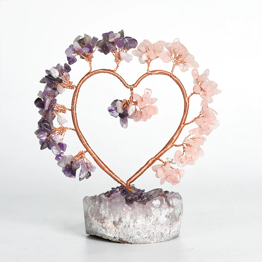 Amethyst & Rose Quartz Crystal Tree with Amethyst Raw Crystal Base ...